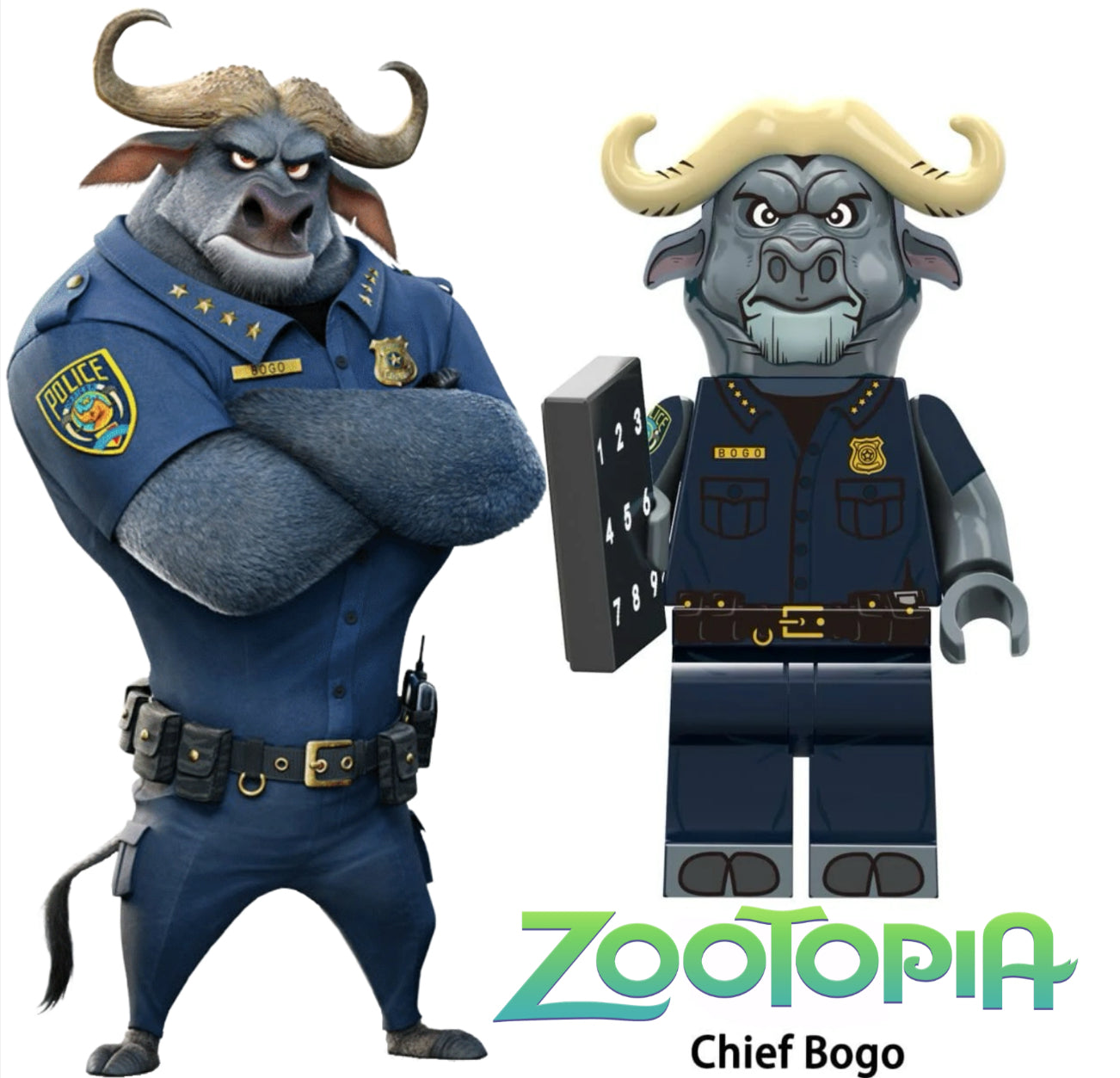 ⭐️ ⭐️ DISNEY MINIFIGURE ZOOTOPIA UNIVERS: CHIEF BOGO ⭐️ ⭐️ custom ...